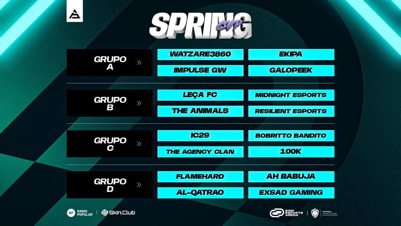 Fica a conhecer os grupos da SAW Esports Arena Spring Cup
